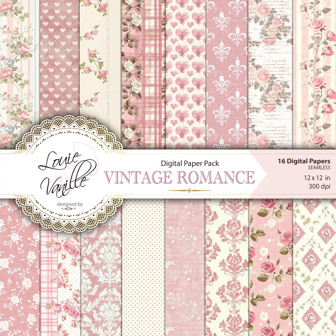 Pink Vintage Romance Digital Paper Pack: Seamless Shabby Textures ...