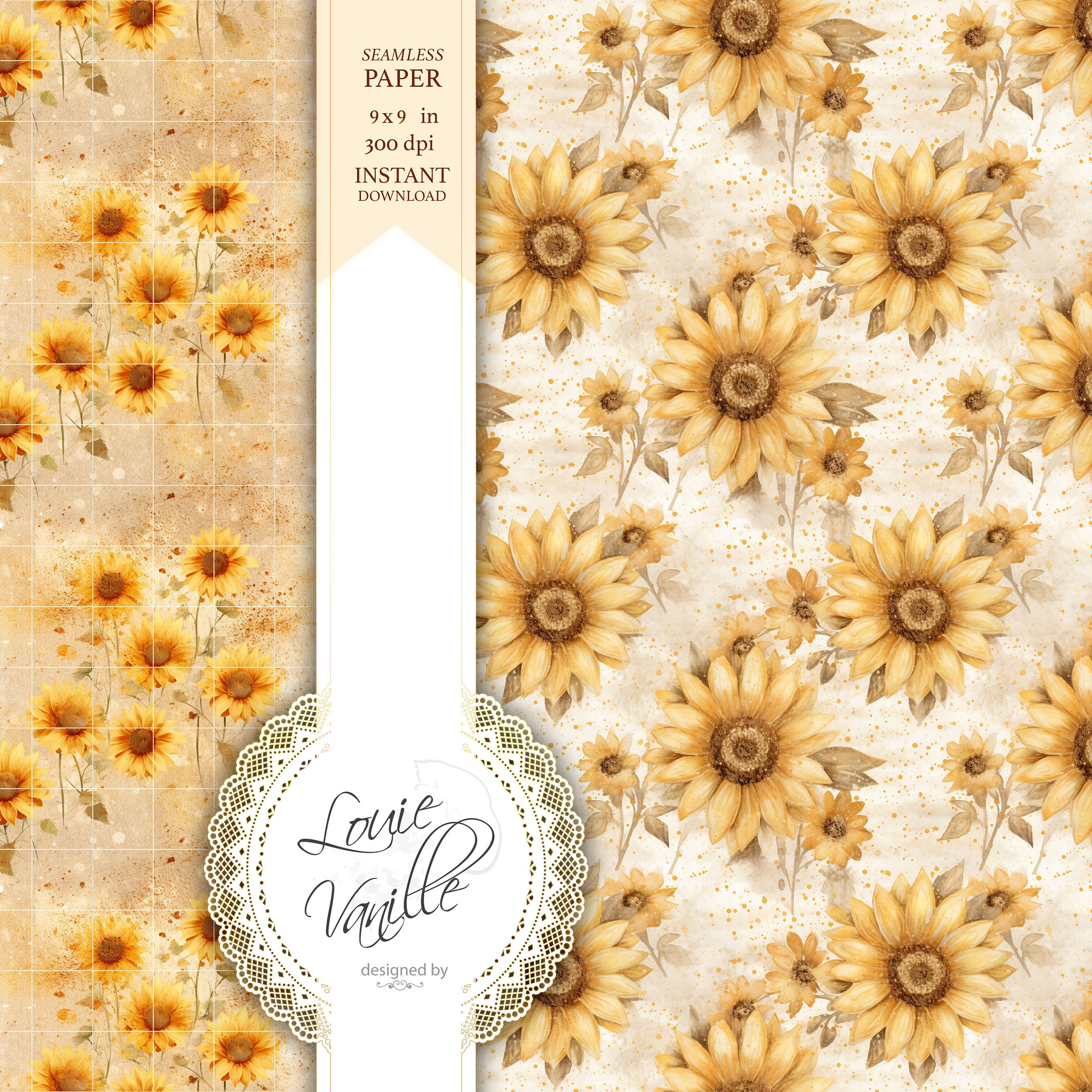 Sunflower Digital Paper Pack SEAMLESS Vintage Distressed - Etsy