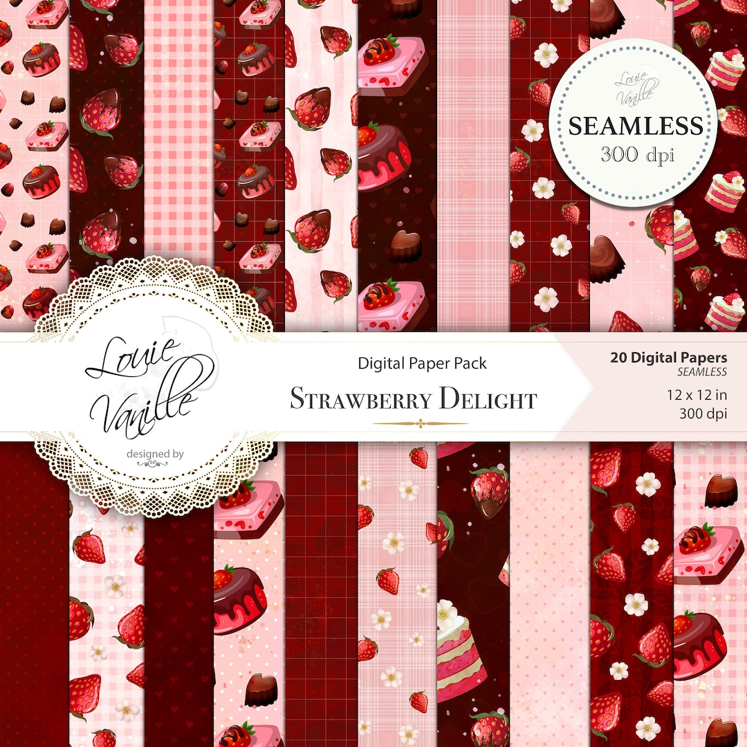 Strawberry SEAMLESS Digital Paper, Strawberry Graphics, Dessert Print ...