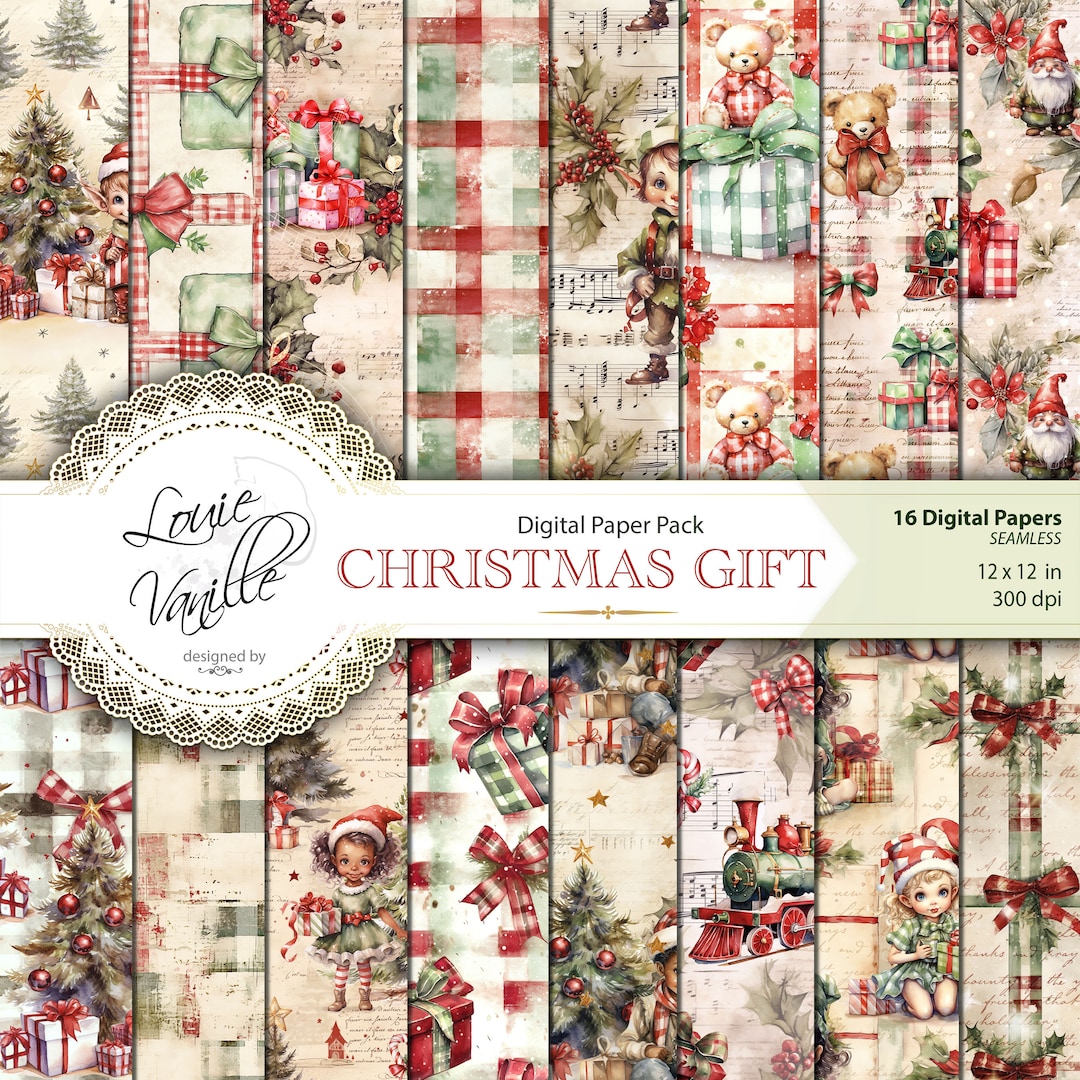 Vintage Christmas Digital Paper: Seamless Holiday Scrapbooking (digital ...