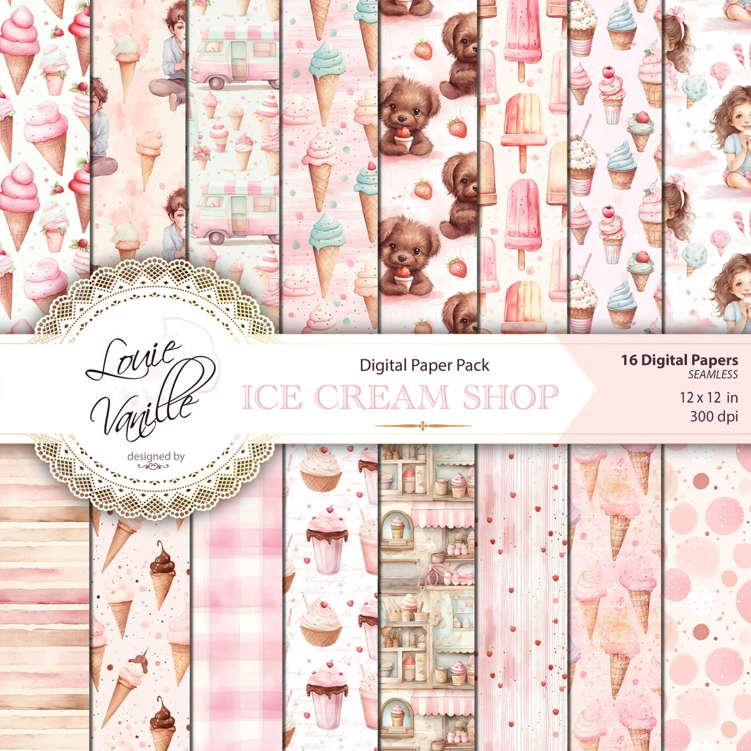 Digital Paper Pack Ice Cream SEAMLESS Background Paper Set Scrapbooking ...