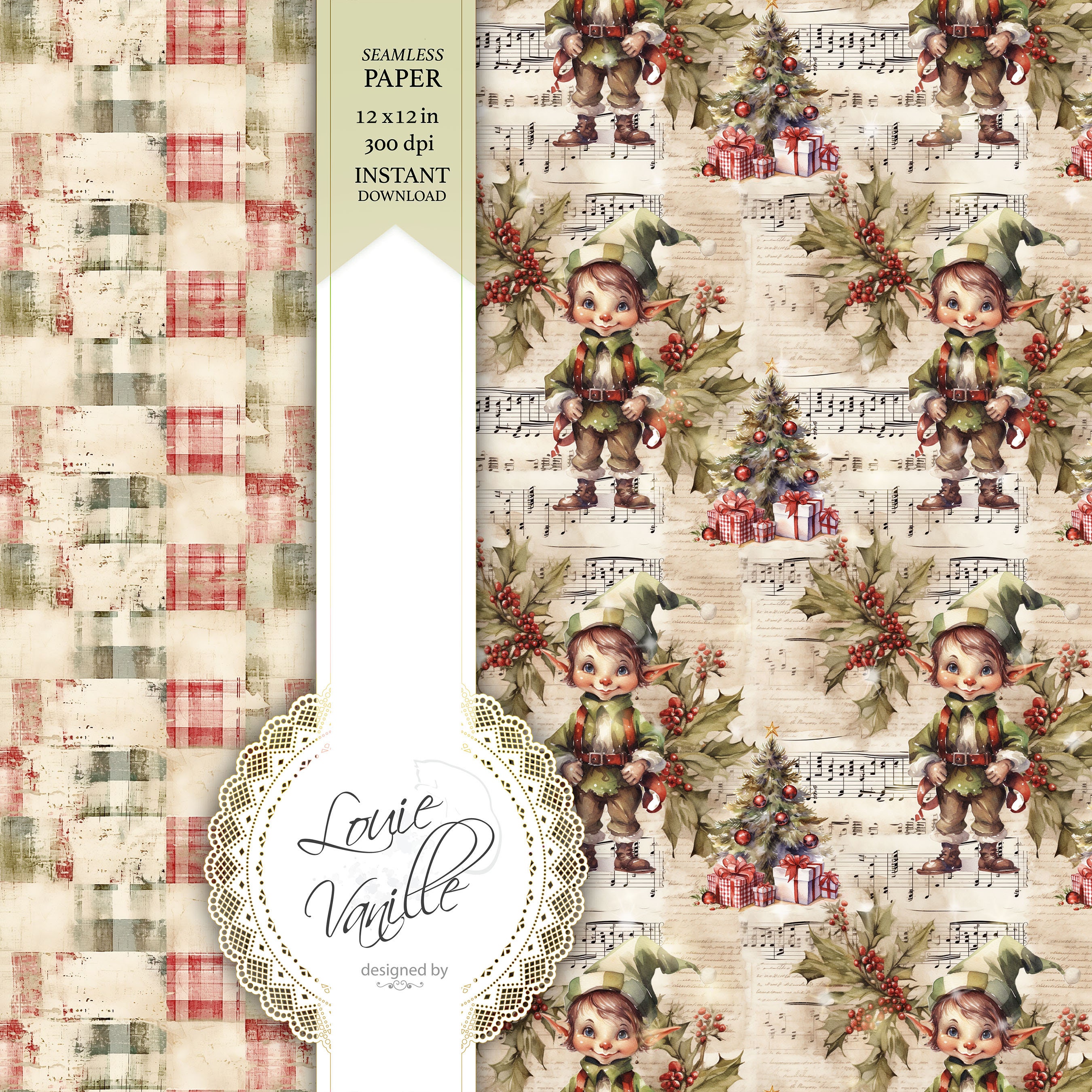 Vintage Christmas Digital Paper SEAMLESS, Holiday Scrapbooking Paper ...
