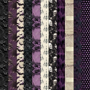 Gothic Halloween Digital Paper Pack, Black and Purple Seamless Gothic ...