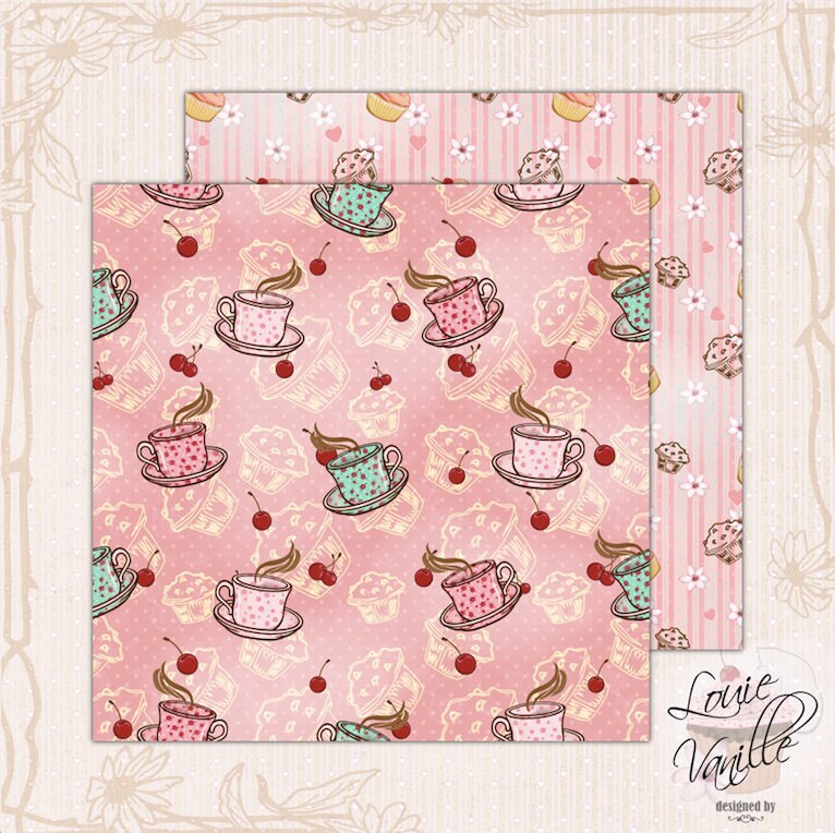 Tea Party Digital Paper Pack, Cupcake Digital Paper, Tea Party ...