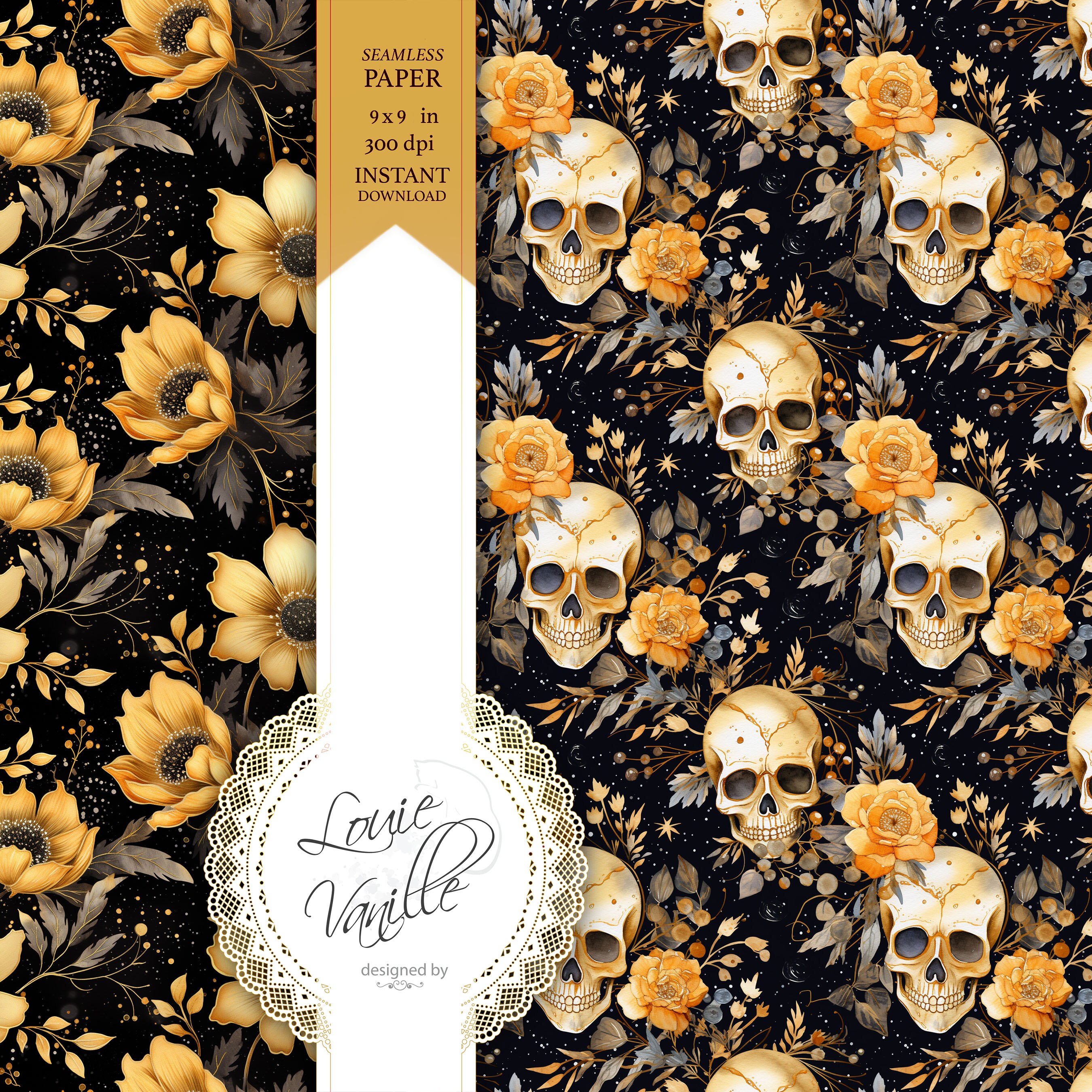 Halloween Floral Digital Paper Pack, SEAMLESS Dark Floral Background ...