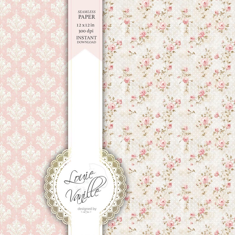Vintage Pink Rose Digital Paper: Seamless Floral Patterns (digital ...