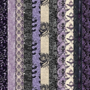 Gothic Halloween Digital Paper Pack, Black and Purple Seamless Gothic ...