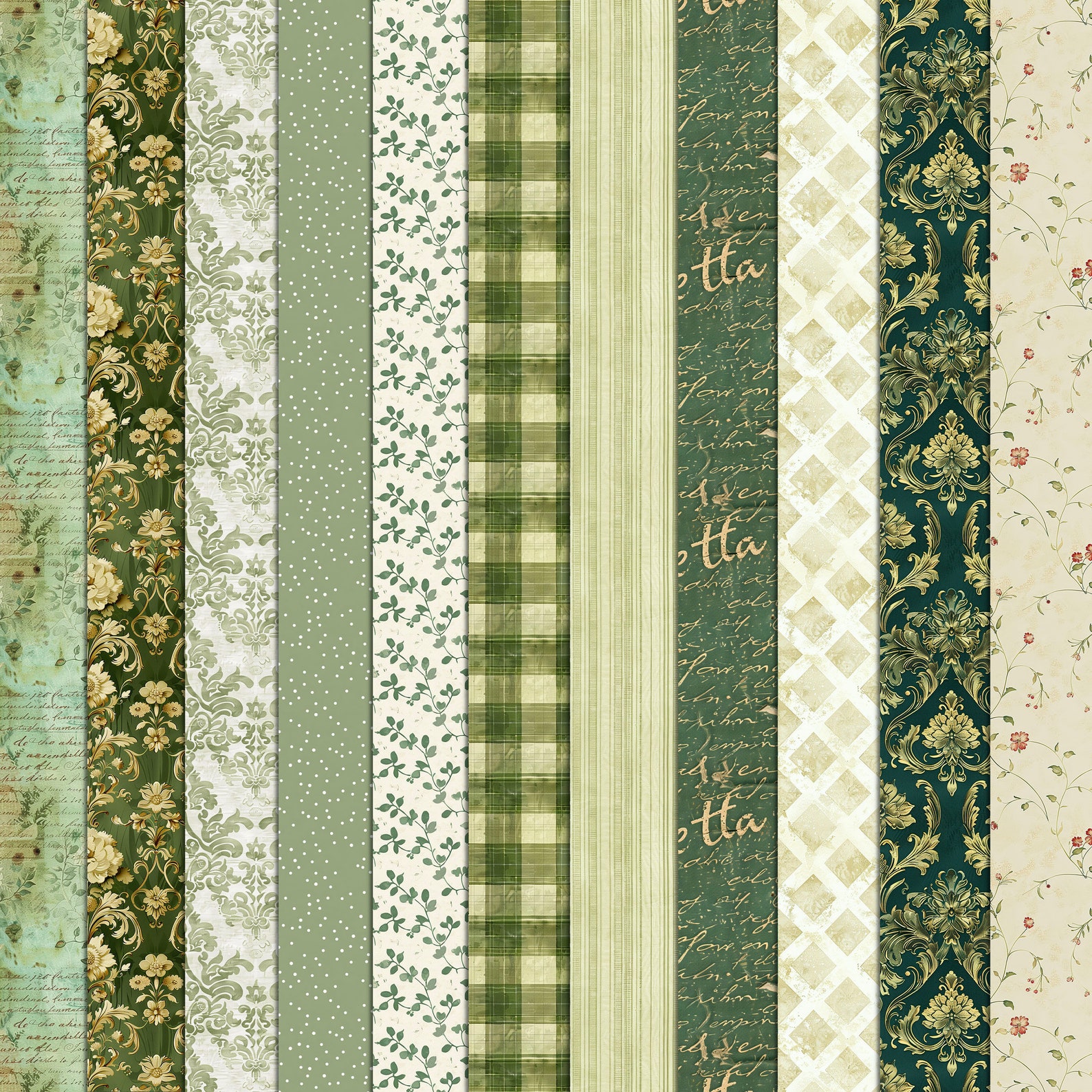 Vintage Green Digital Paper: 100 Seamless Scrapbook Backgrounds ...