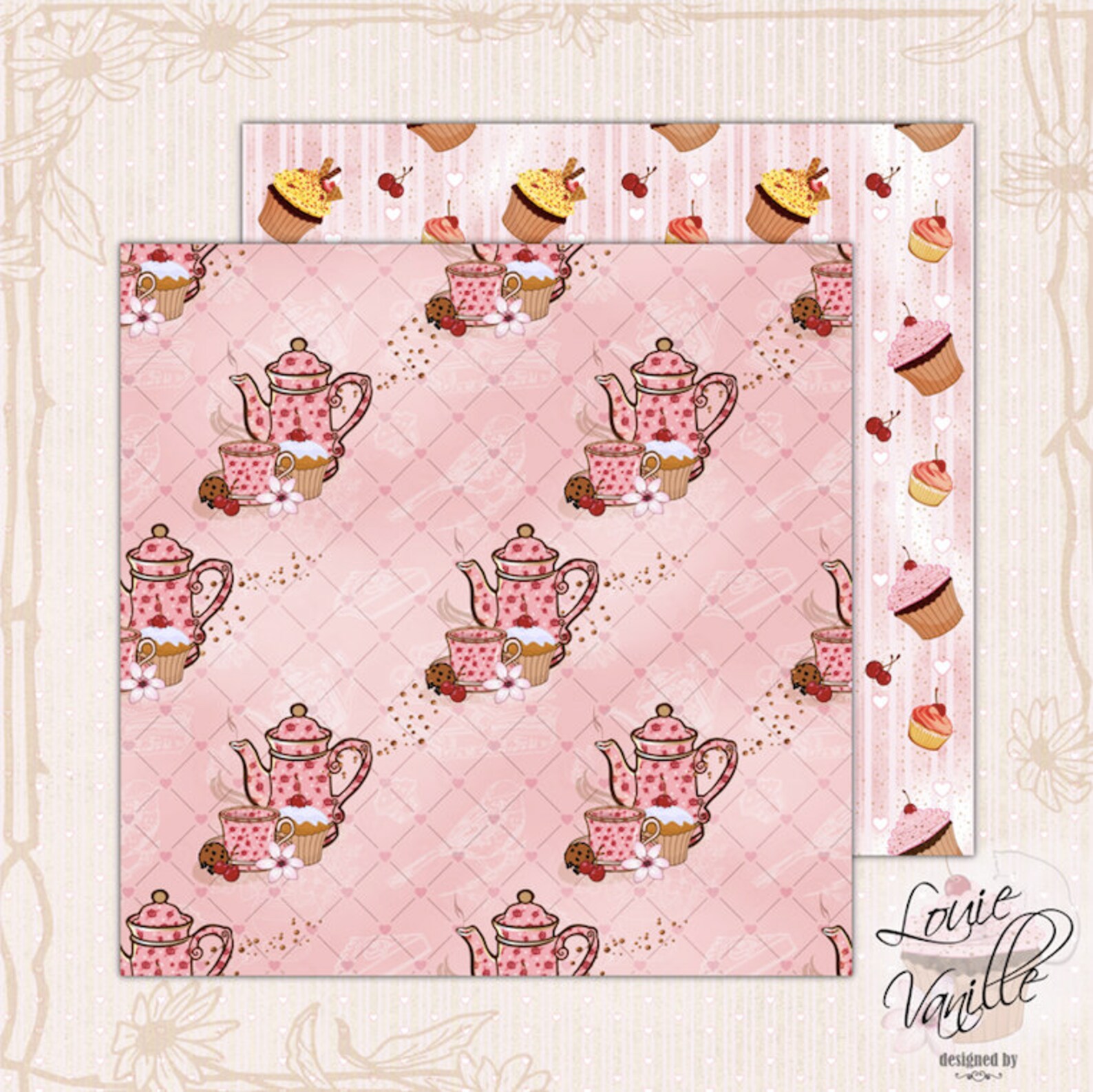 Tea Party Digital Paper Pack, Cupcake Digital Paper, Tea Party ...
