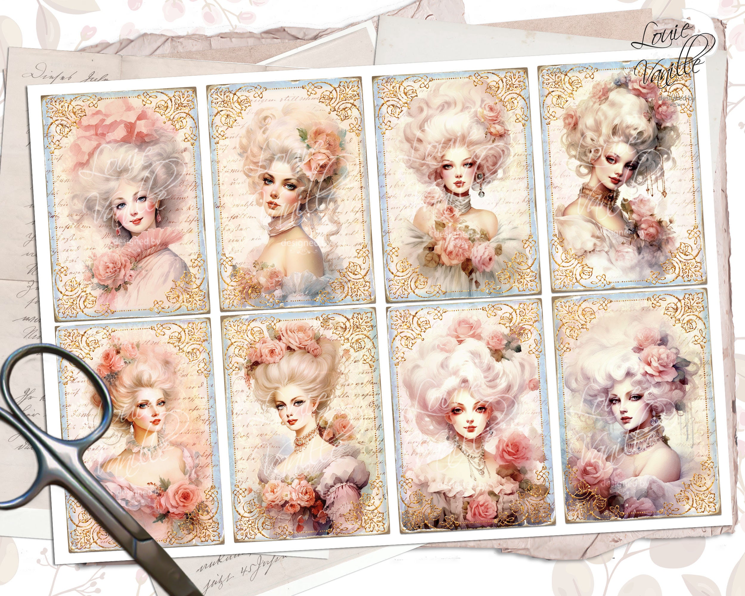 Marie Antoinette Scrapbooking Ephemera, French Ladies Printable Cards ...