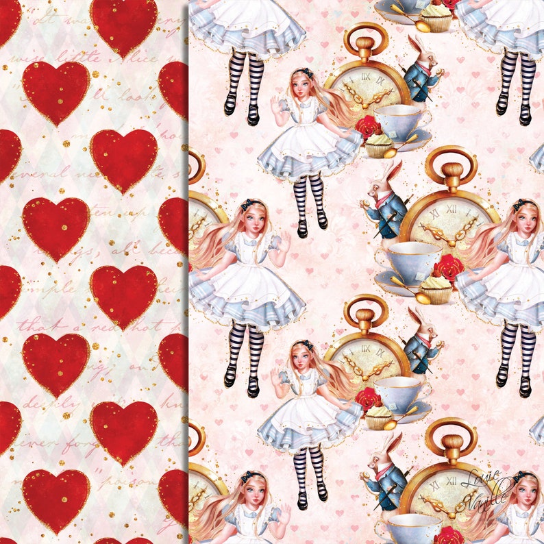 Alice in Wonderland Seamless Digital Paper Fantasy Paper Kit - Etsy
