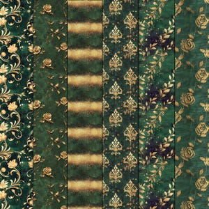 Green and Gold Digital Paper, SEAMLESS Distressed Patterns ...