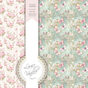 Vintage Spring Digital Paper Roses Pink Mint Green Floral SEAMLESS ...