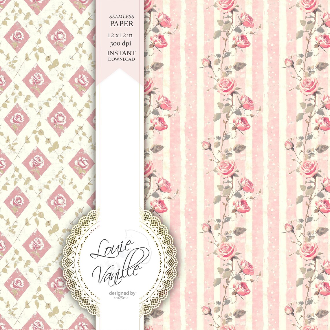 Pink Vintage Romance Digital Paper Pack: Seamless Shabby Textures ...