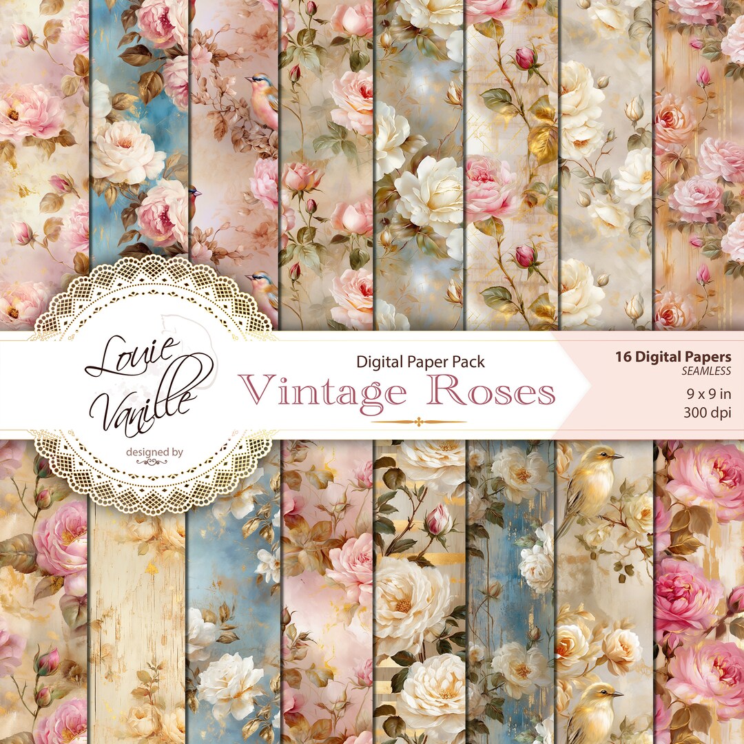 Vintage Roses Digital Paper: Seamless Floral Scrapbooking (digital ...