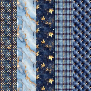 Blue and Gold Digital Paper, SEAMLESS Distressed Patterns, Scrapbooking ...