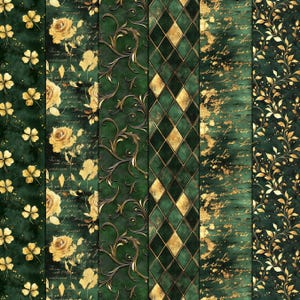 Green and Gold Digital Paper, SEAMLESS Distressed Patterns ...