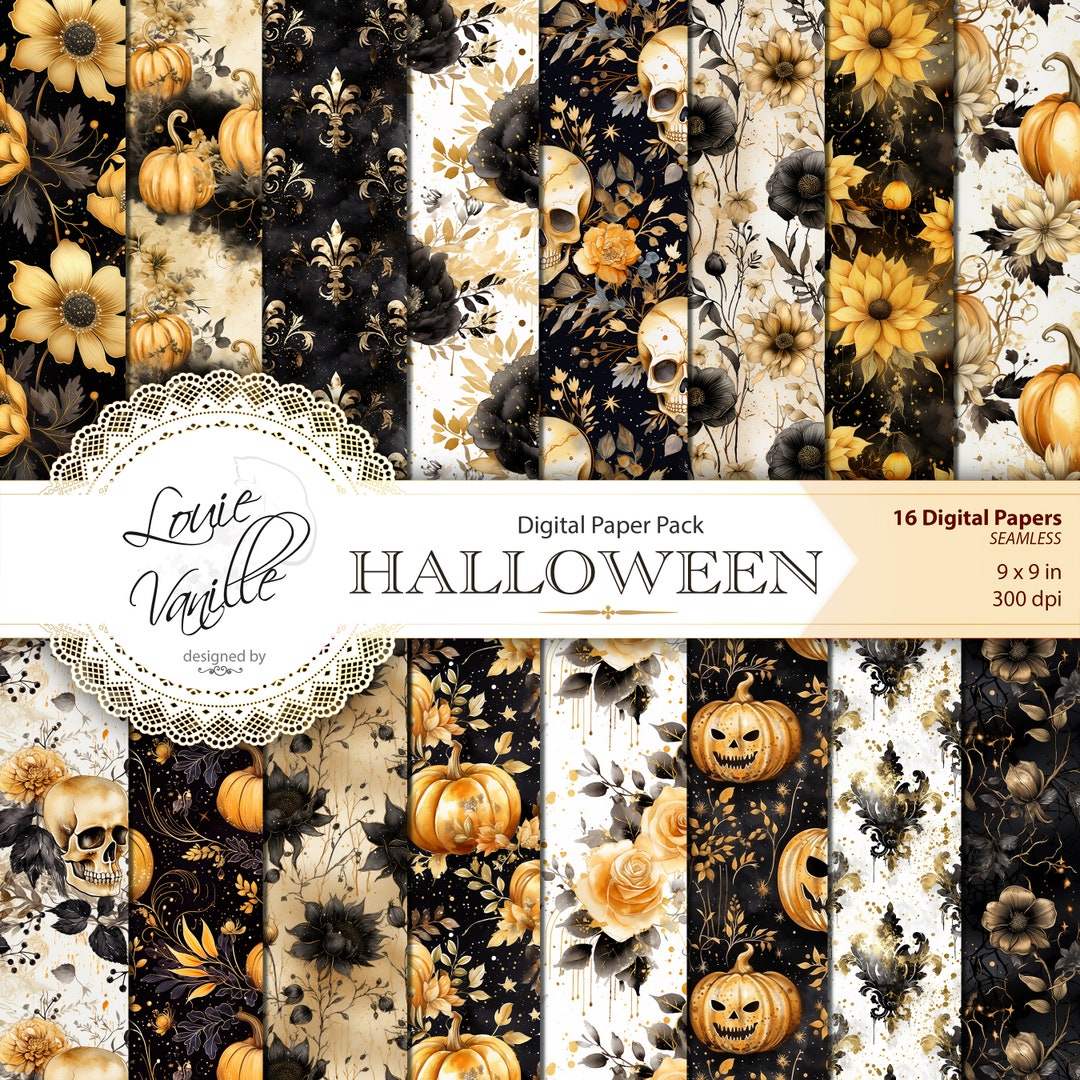 Halloween Floral Digital Paper Pack: Seamless Dark Backgrounds (digital ...