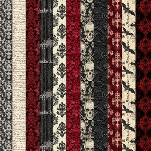 Gothic Halloween Distressed Digital Paper Pack, Black and Red Seamless ...