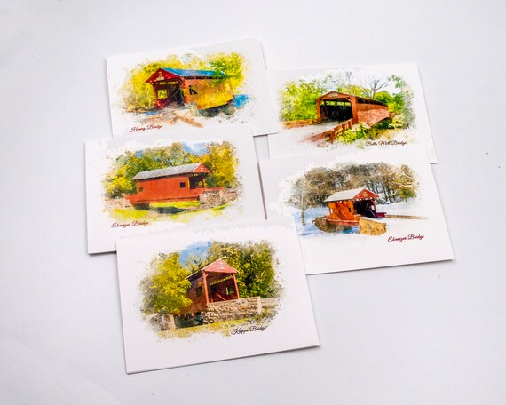 Set of 5 Covered Bridges Note Cards | Etsy