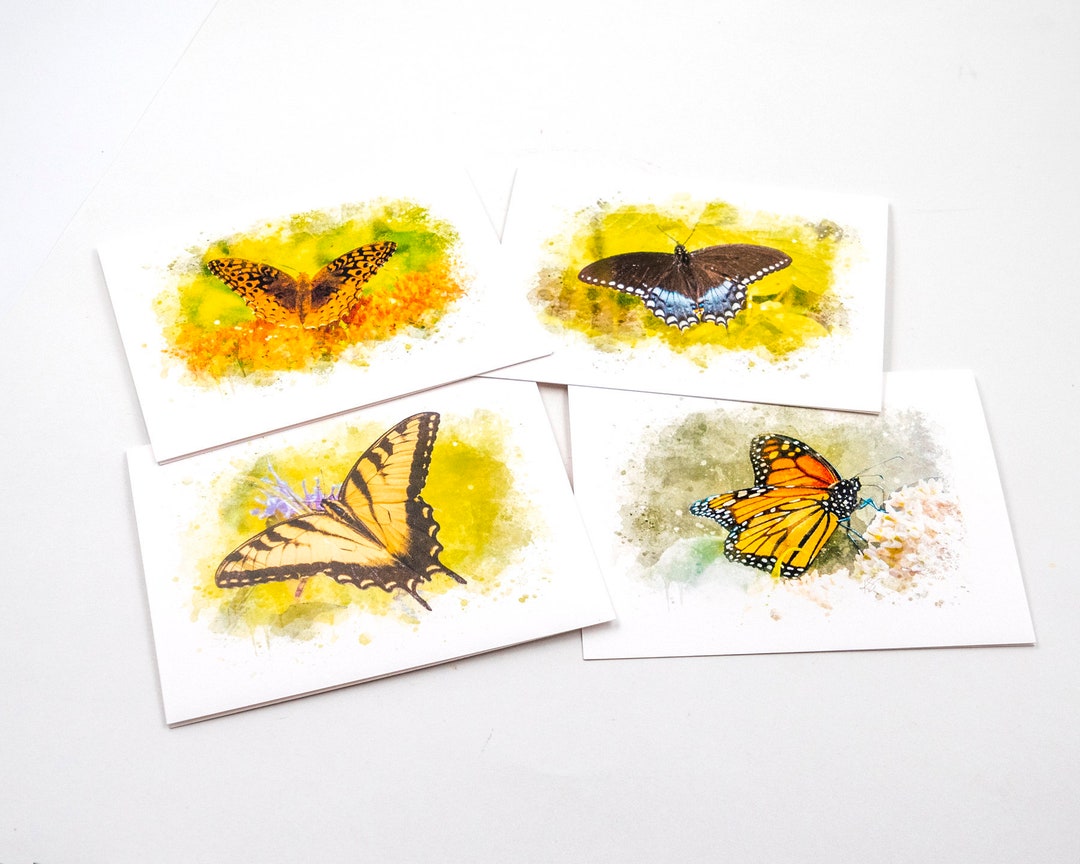 Set of 4 Butterfly Note Cards - Etsy