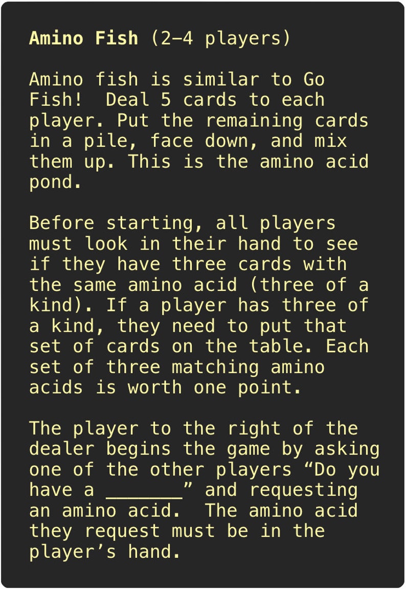 Amino Fish - Amino Acid Playing Cards for Biology Education and Biology ...