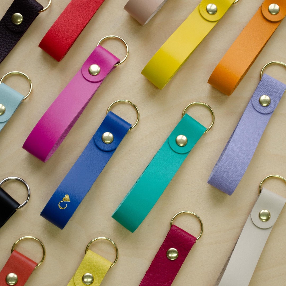Personalised Leather Keyring: Colourful Loop Keychain for Keys - Etsy