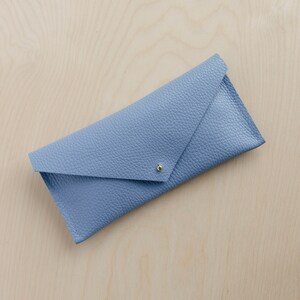 Blue Leather Clutch Purse in Seaglass, Powder Blue, Navy and Metallic ...