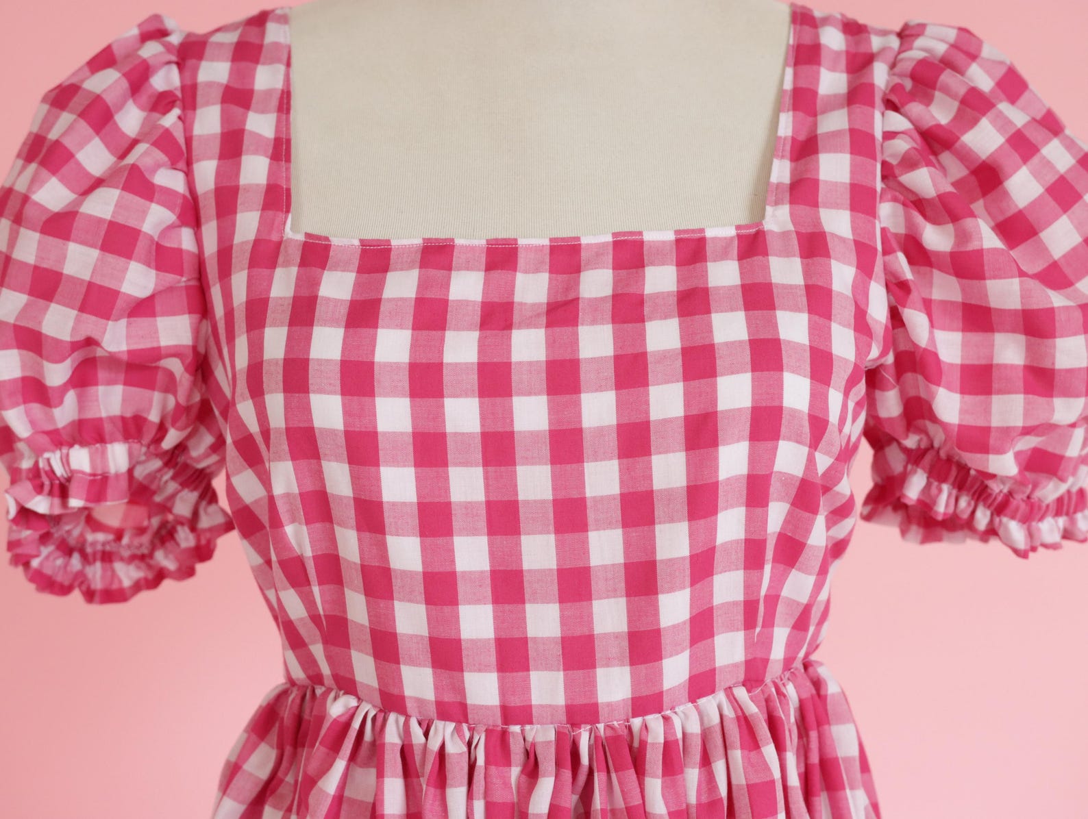 Pink Gingham Picnic Dress – Puff Sleeve Square Neck Cottagecore AU8 - Etsy