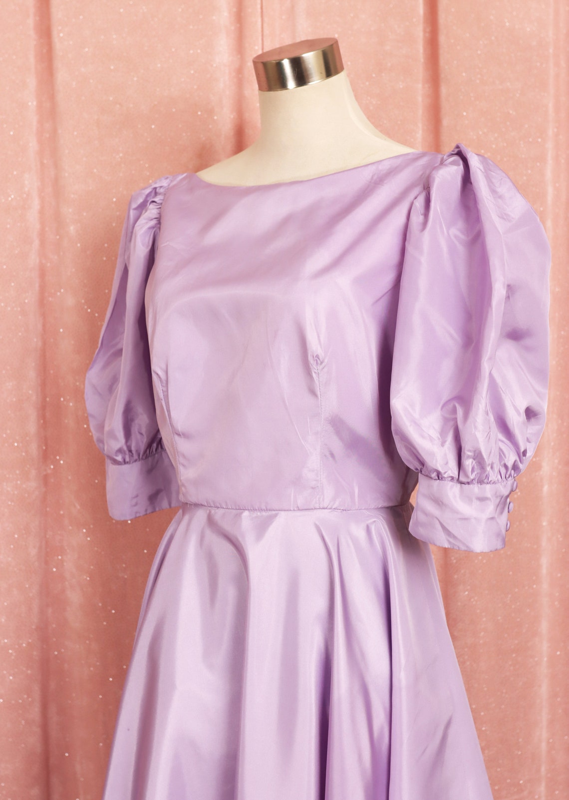 80s Pastel Purple Prom Dress With Puffy Sleeves and Zip and Button Back ...