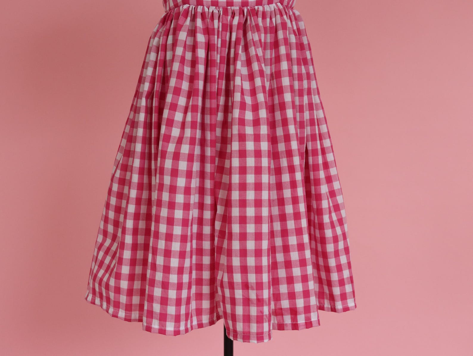 Pink Gingham Picnic Dress – Puff Sleeve Square Neck Cottagecore AU8 - Etsy