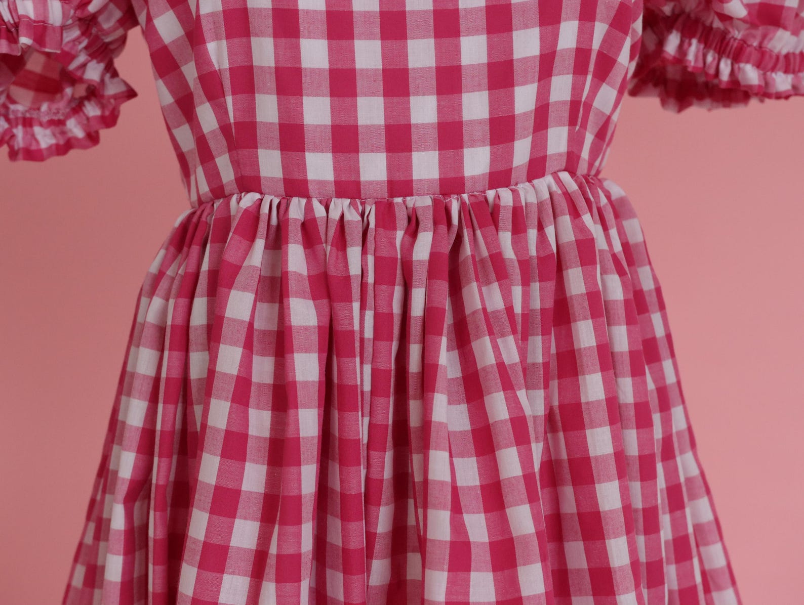 Pink Gingham Picnic Dress – Puff Sleeve Square Neck Cottagecore AU8 - Etsy