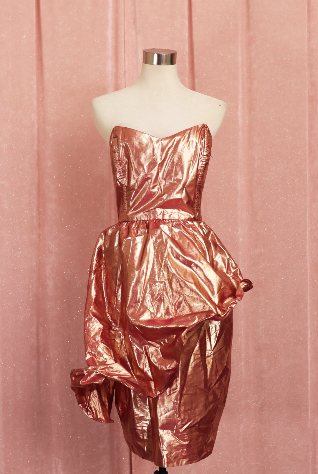 80s Shiny Peach Prom Dress - Etsy