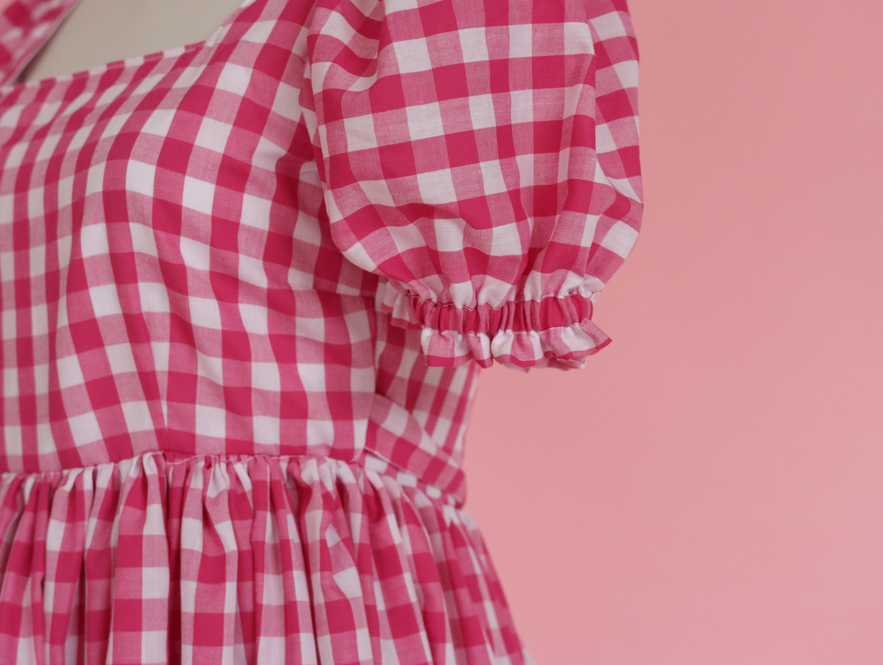 Pink Gingham Picnic Dress – Puff Sleeve Square Neck Cottagecore AU8 - Etsy