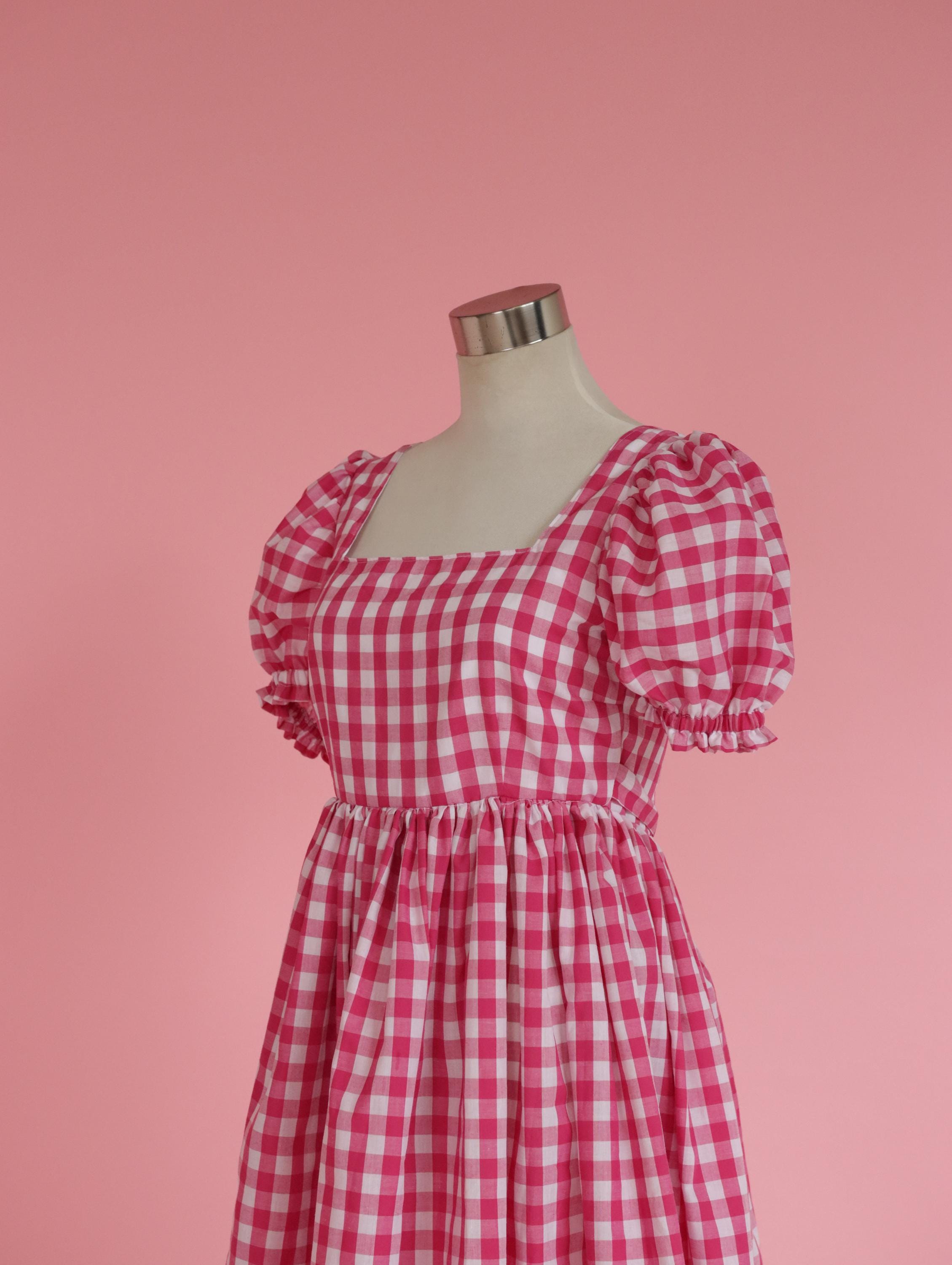 Pink Gingham Picnic Dress – Puff Sleeve Square Neck Cottagecore AU8 - Etsy