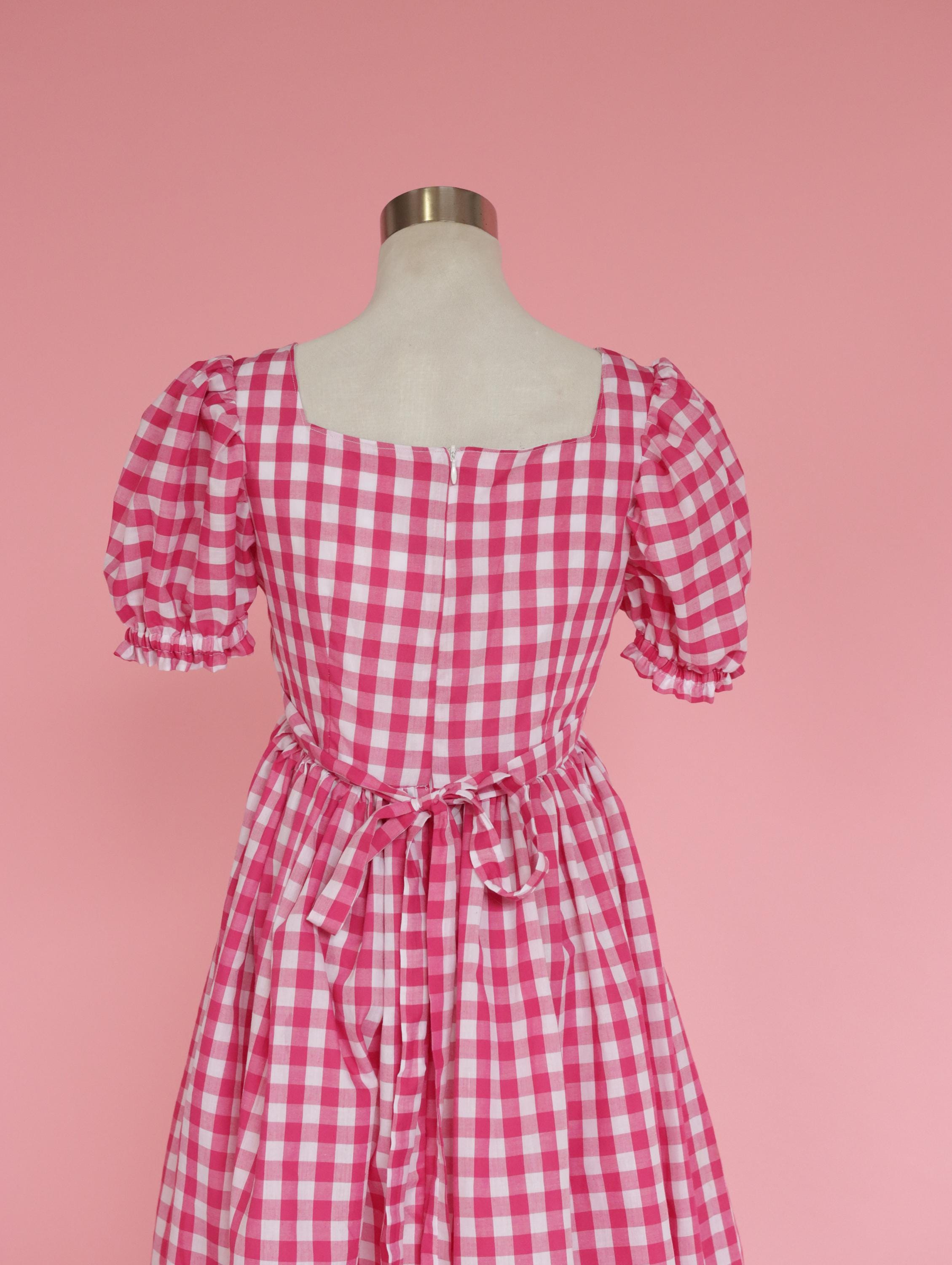 Pink Gingham Picnic Dress – Puff Sleeve Square Neck Cottagecore AU8 - Etsy
