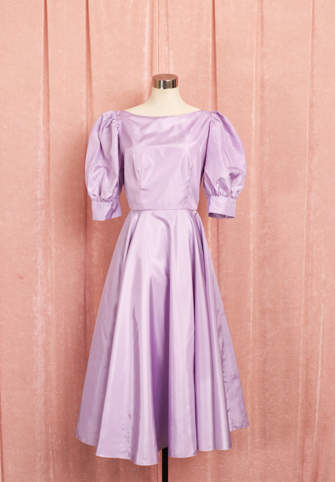 80s Pastel Purple Prom Dress With Puffy Sleeves and Zip and Button Back ...