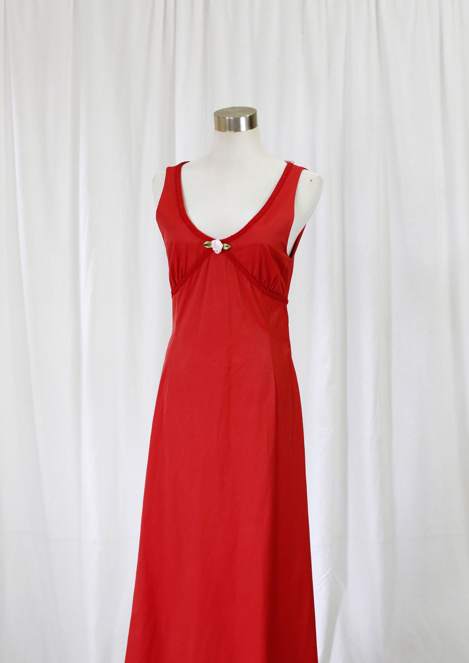 70s Red Maxi Dress With Cute Rose Detail - Etsy Australia