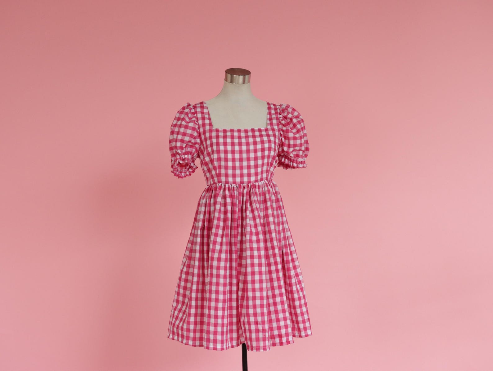 Pink Gingham Picnic Dress – Puff Sleeve Square Neck Cottagecore AU8 - Etsy