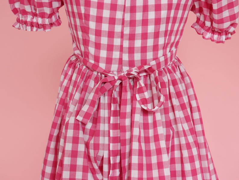 Pink Gingham Picnic Dress – Puff Sleeve Square Neck Cottagecore AU8 - Etsy