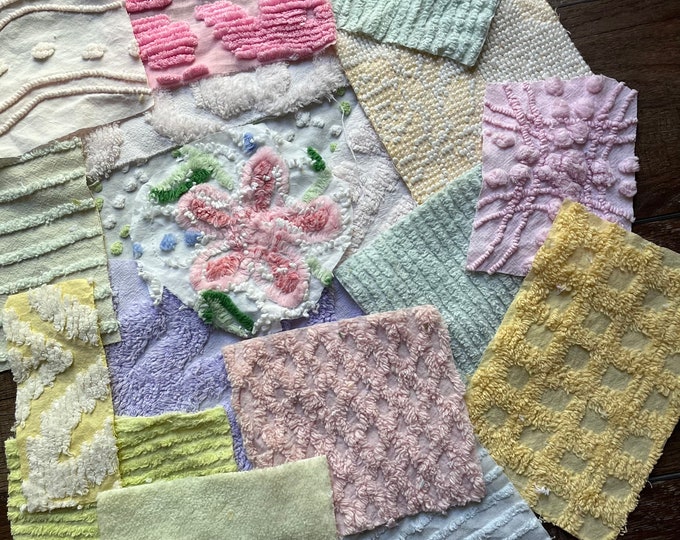 15 Chenille Fabric Scraps From Vintage Chenille Bedspreads, Craft ...