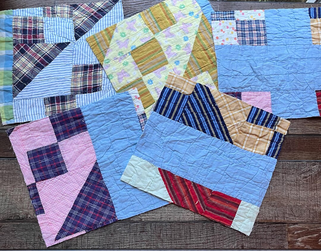 FIVE Vintage Patchwork Quilt Squares for Repurposing, and Upcycling ...