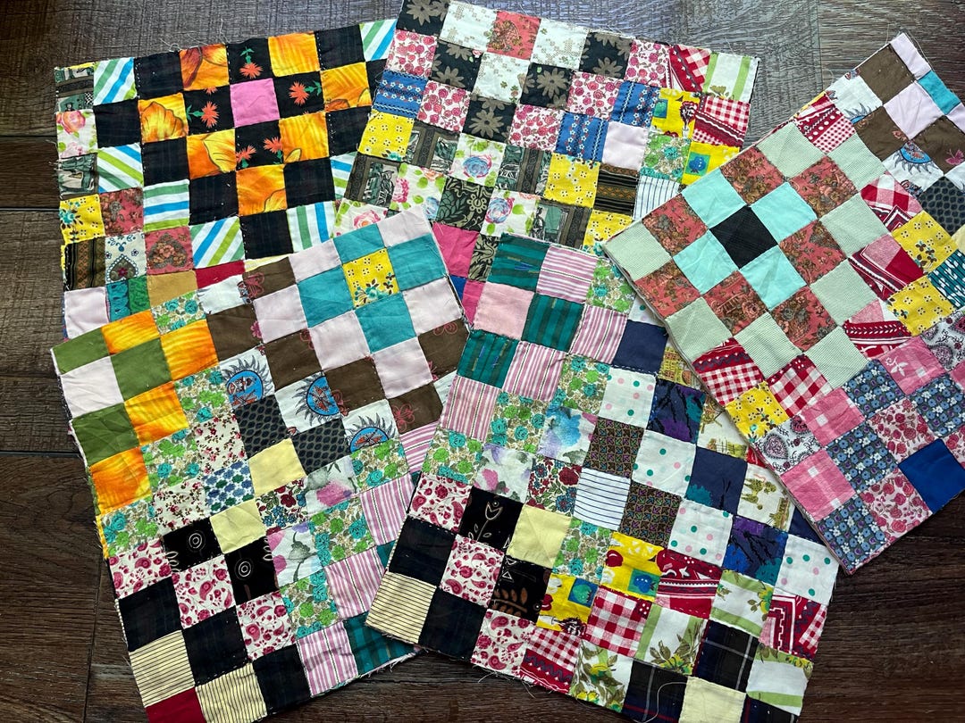 SIX Vintage Postage Stamp Patchwork Quilt Squares for Repurposing, and ...
