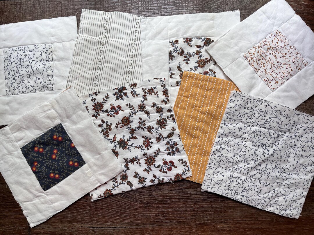 Eight Vintage Cutter Quilt Pieces, Hand Quilted Patchwork Quilt Squares ...