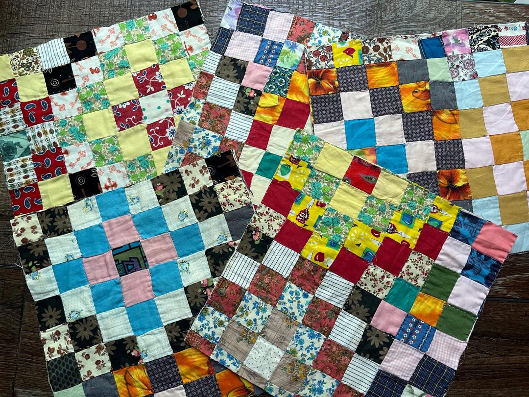 SIX Vintage Postage Stamp Patchwork Quilt Squares for Repurposing, and ...