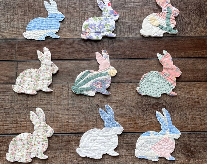 NINE Vintage Quilted Bunnies Cut From Vintage Quilts, Craft Projects ...