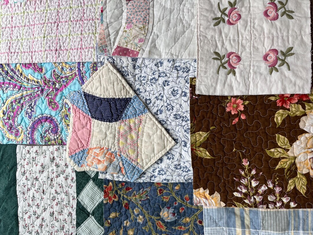 TEN Vintage Cutter Quilt Pieces, Hand Quilted Patchwork Quilt Squares ...