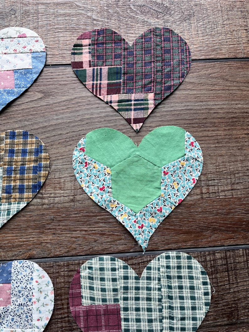 Vintage Quilt Top Hearts: Appliqué Craft Pieces, Sewing Embellishments ...