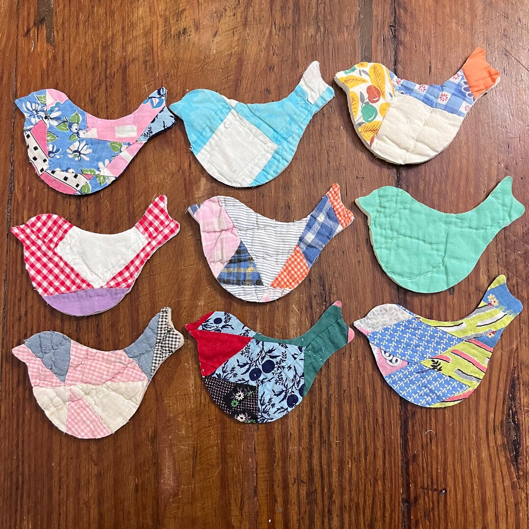 NINE Vintage Quilted BIRDS Cut From Vintage Quilts, Craft Projects ...