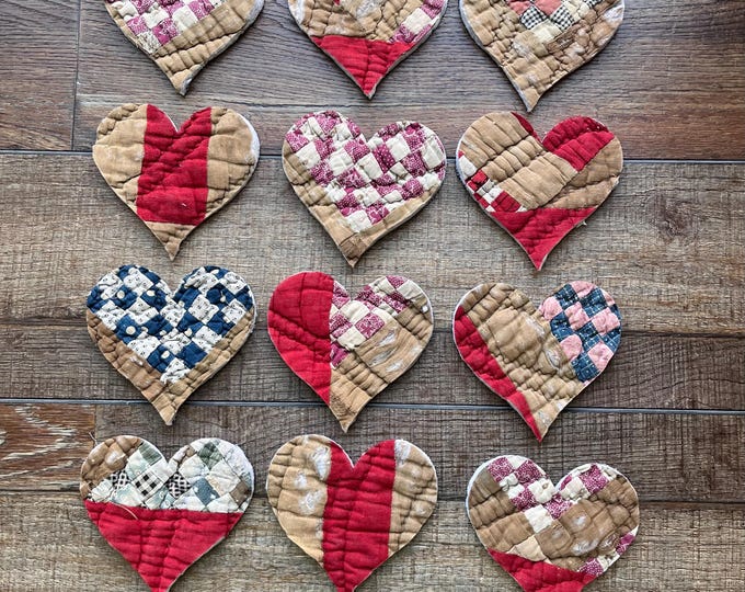 Antique Quilted Heart Appliques: Distressed Vintage Fabric, Craft ...